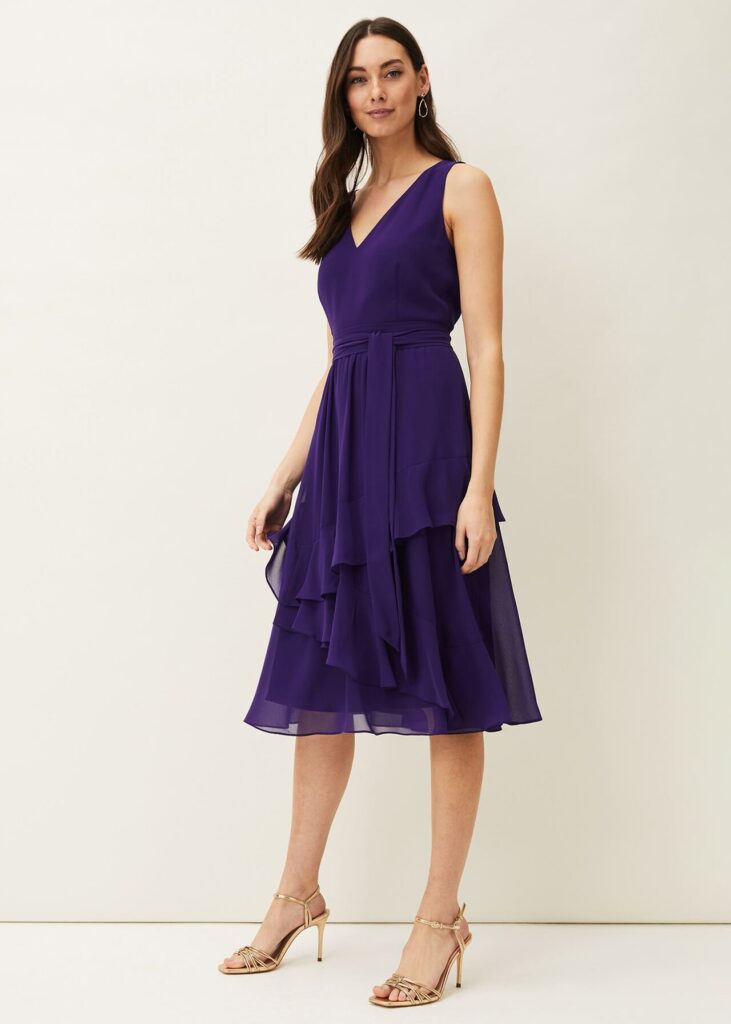 Phase Eight Breesha Belted Dress, Violet/Purple - myonewedding.co.uk