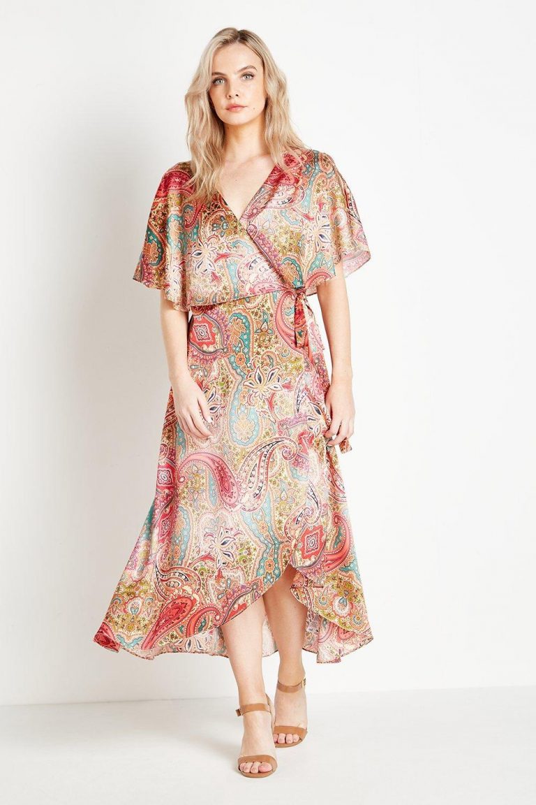 Wallis Petite Pink Paisley Cape Sleeve Dress, Pink/Multi - Dresses