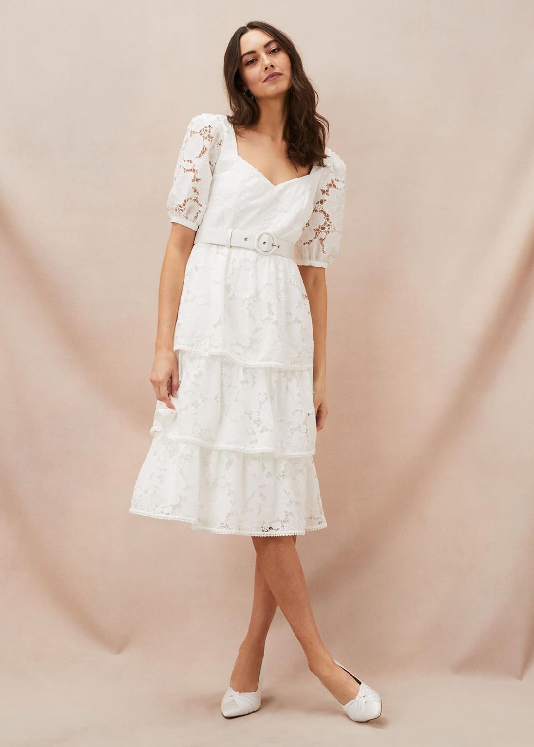 Phase Eight Elyse Lace Tiered Wedding Dress, Ivory - myonewedding.co.uk