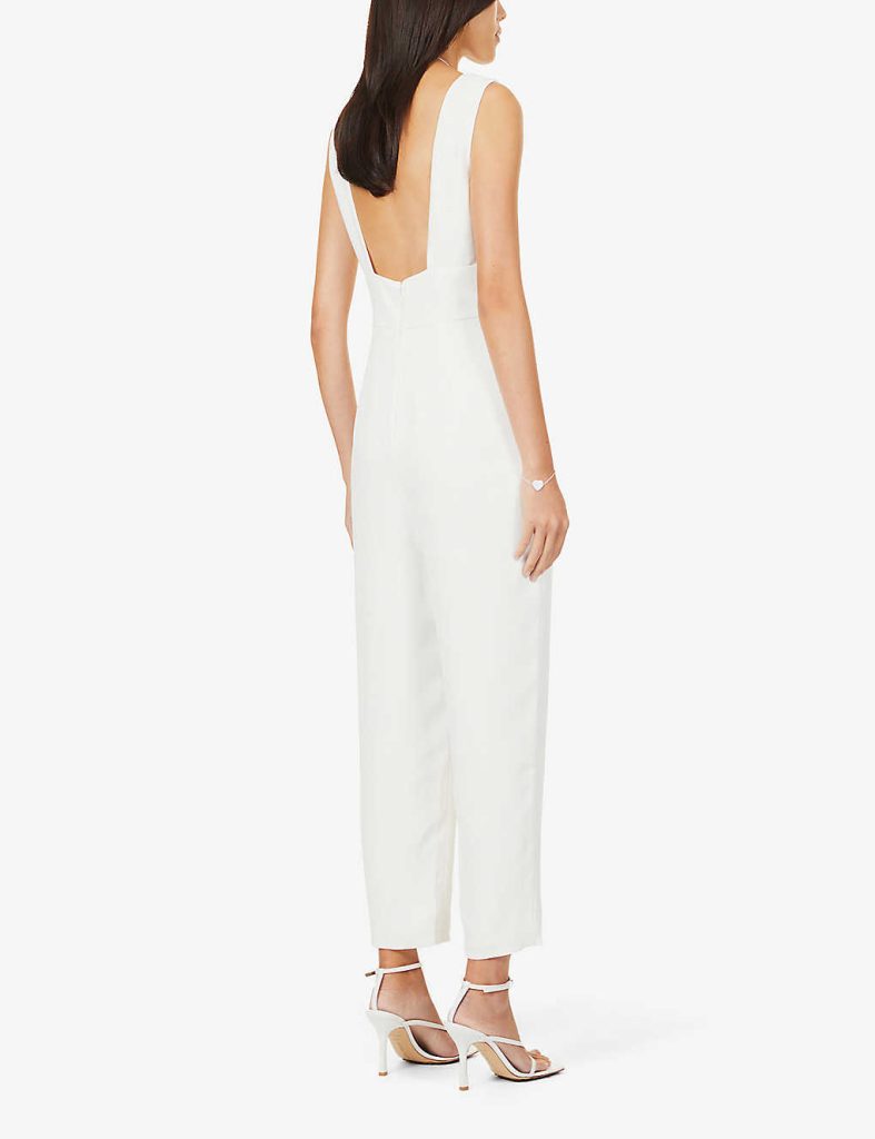 Jenny Yoo Skylar V-neck chiffon jumpsuit, Ivory